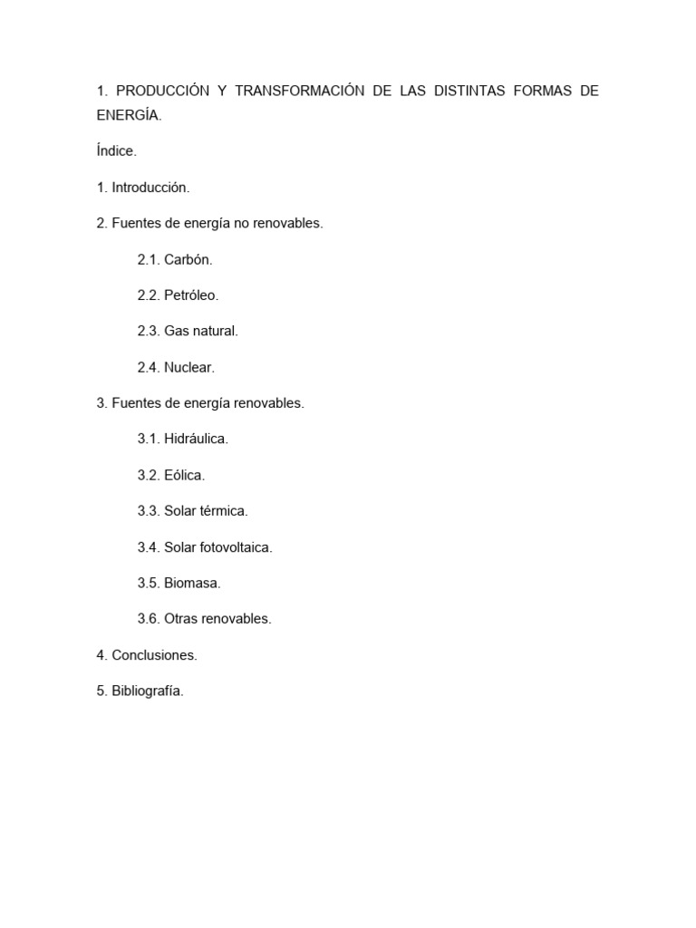 Producción y Transformación de Las Distintas Formas de Energía. | PDF