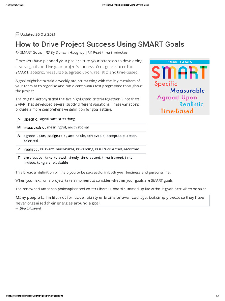 How To Drive Project Success Using SMART Goals | PDF