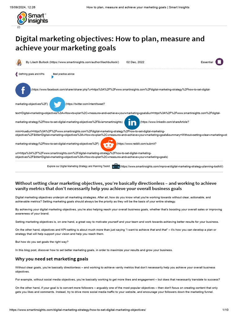 How To Plan, Measure and Achieve Your Marketing Goals - Smart Insights ...