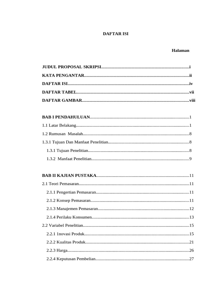 DAFTAR ISI Proposal Skripsi Kartika | PDF