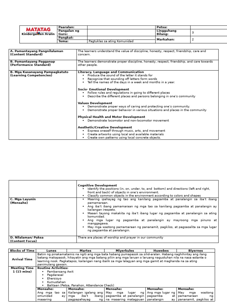 Q2 - W3 - Day 1 5 Lesson Exemplar Kindergarten | PDF
