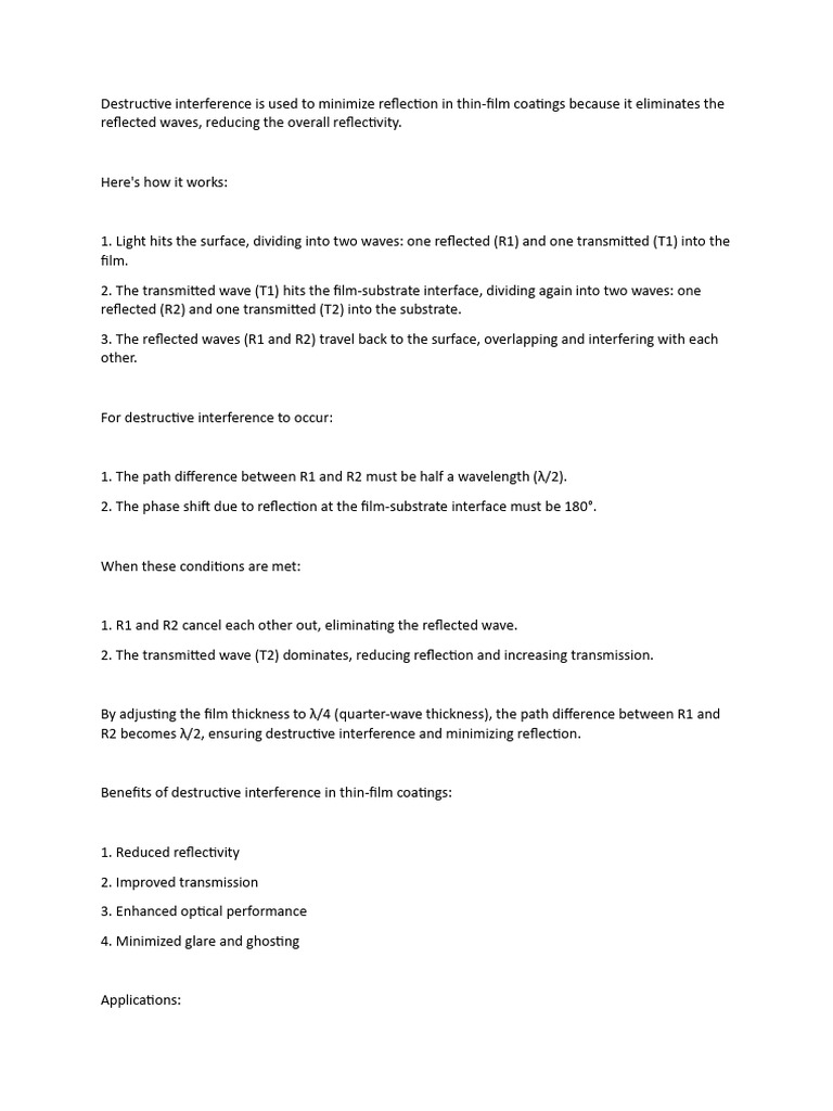Destructive Interference Is Used To Minimize Reflection in Thin | PDF