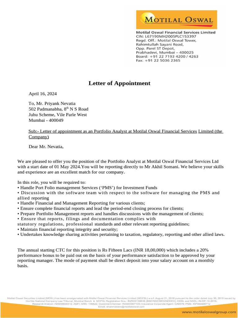 Letter of Appointment 2 | PDF