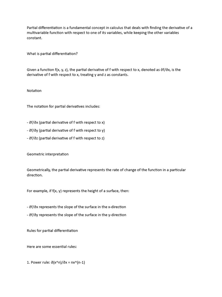 Partial Differentiation Is A Fundamental Concept in Calculus That Deals ...