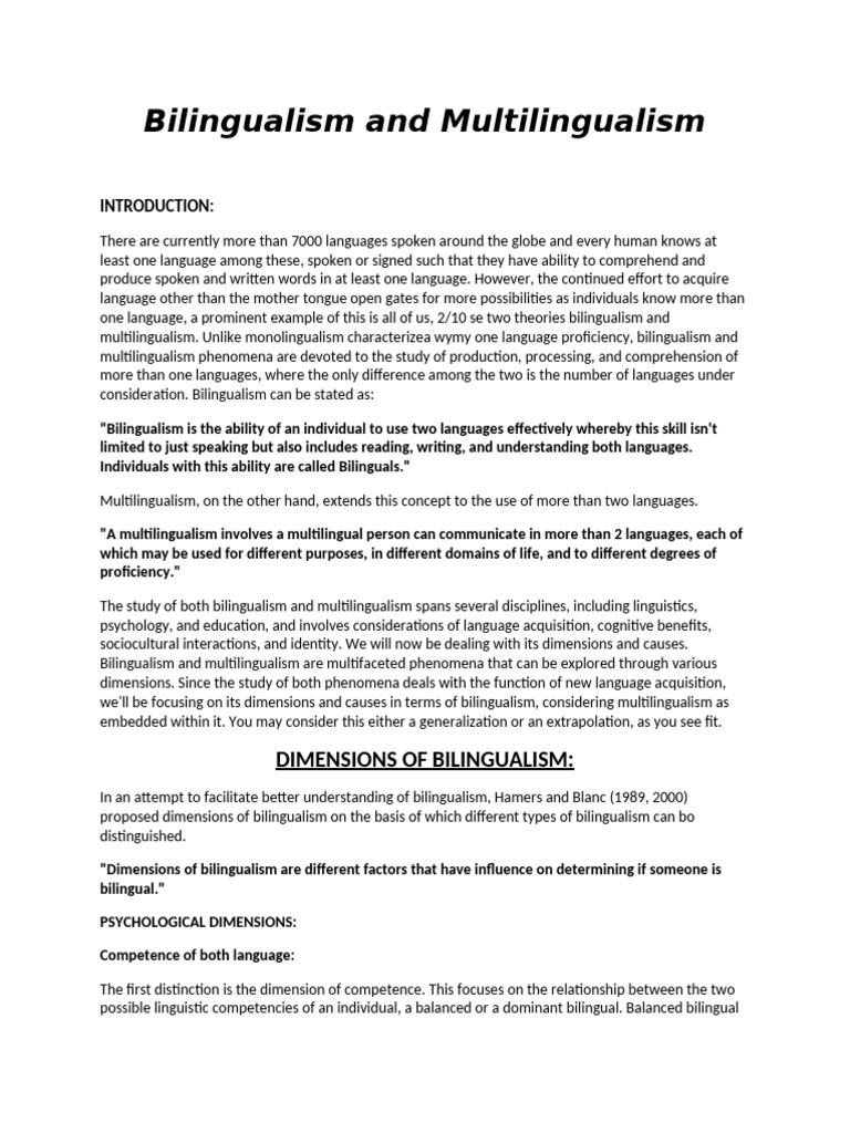 Bilingualism and Multilinualism | PDF | Multilingualism | Language Arts ...