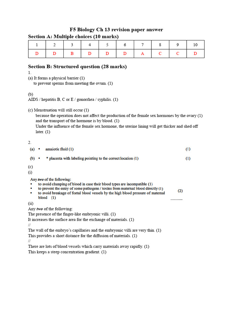 F5 Biology Ch 13 revision paper answer | PDF