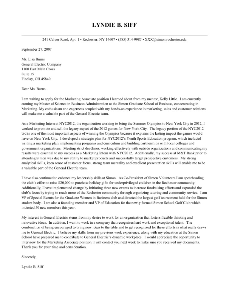 2 Sample Narrative Cover Letters | PDF | General Electric | Marketing