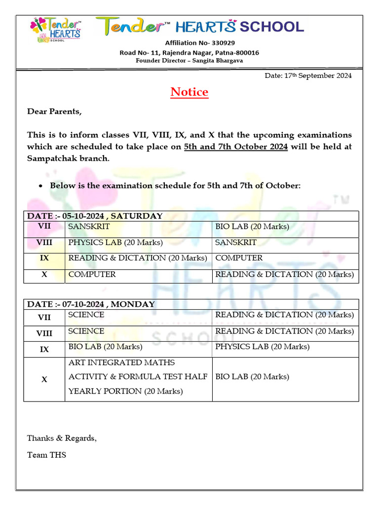 Important Notice SENIOR CLASSES | PDF