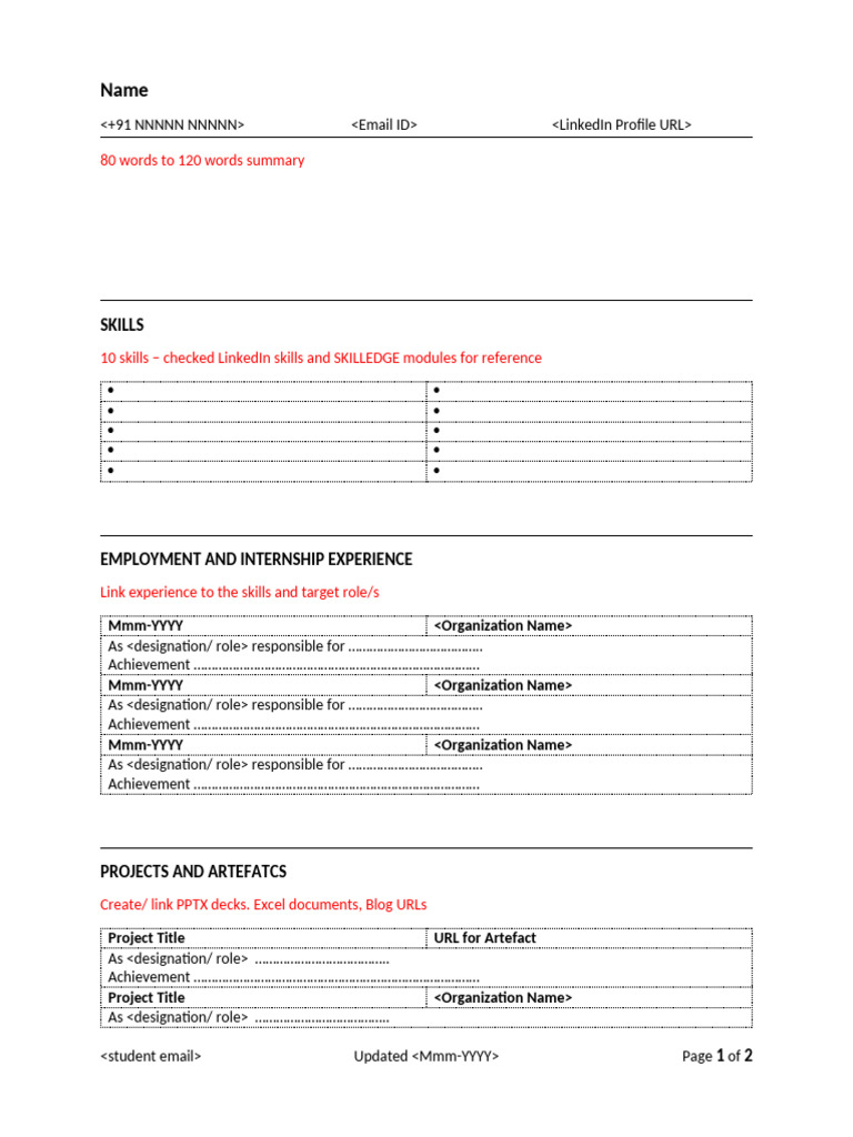 SKILLEDGE FAE Students Resume Template 202010 v0.01 | PDF