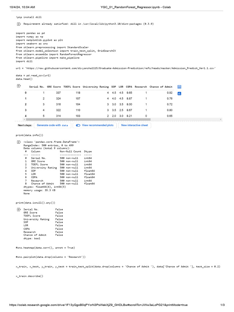 YGC - 01 - RandomForest - Regressor - Ipynb - Colab | PDF