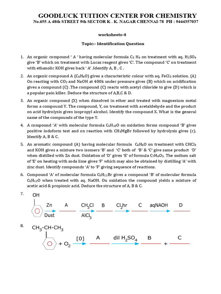 Alcohol Phenol Ethers Worksheet | PDF
