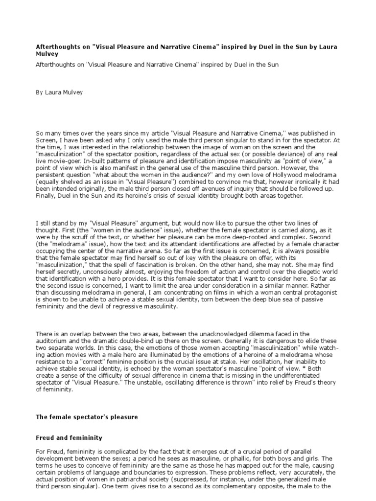 Laura Mulvey - Afterthoughts On Visual Pleasure and Narrative Cinema ...