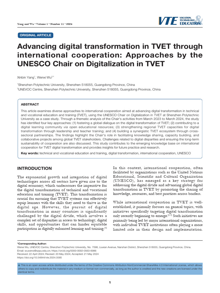 Advancing Digital Transformation in TVET Through International ...