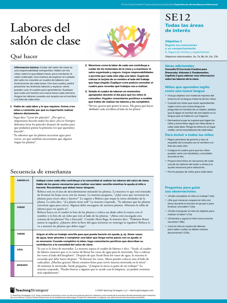 ITE Create A System of Classroom Jobs Spanish | PDF