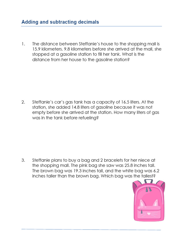 Grade 4 Word Problems Decimals D | PDF