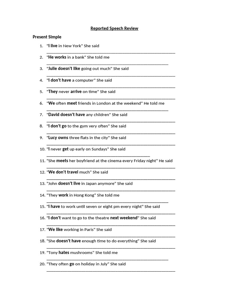 Reported Speech Review | PDF