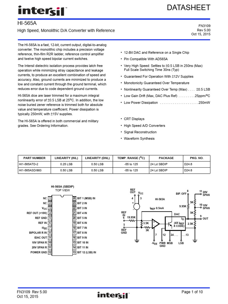 Hi 565a Datasheet | PDF