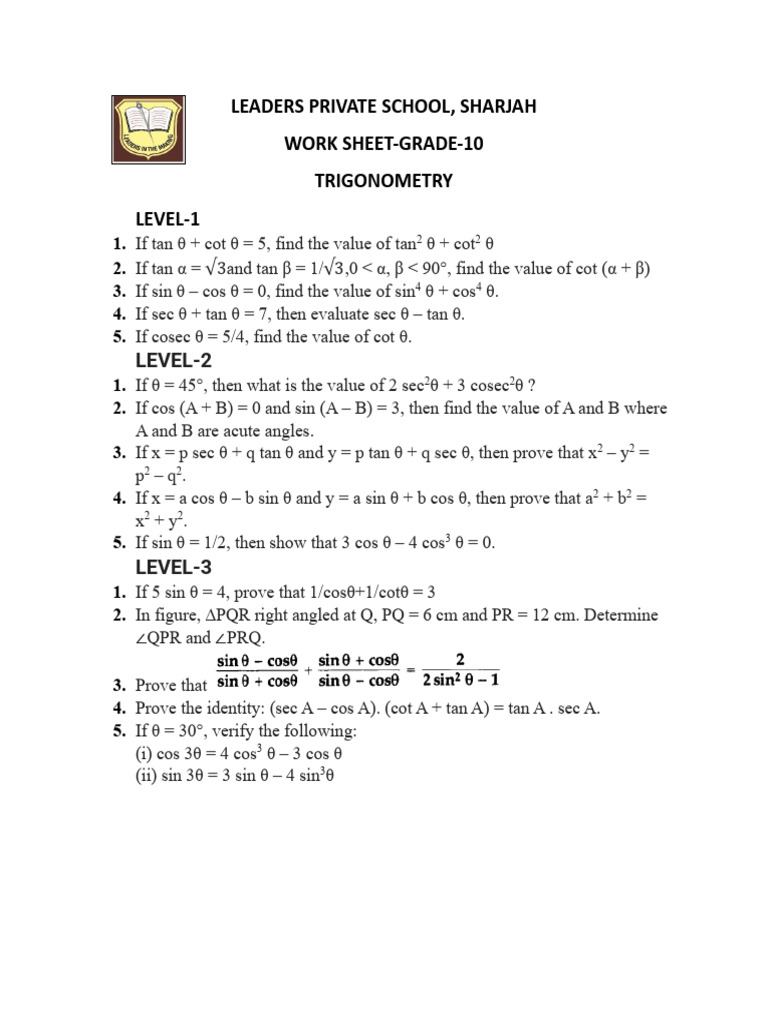 Trigonometry Ws Gr 10 Pdf