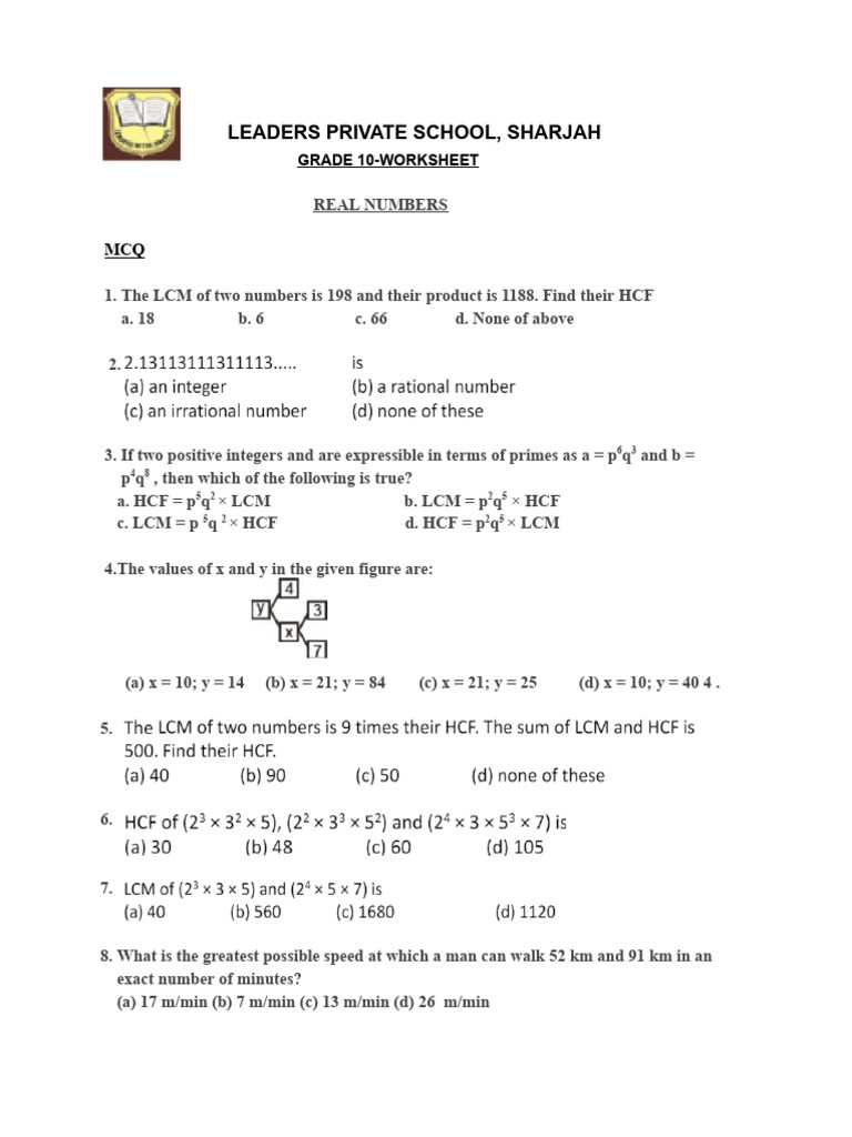Gr.10 - REAL NUMBERS - WS | PDF