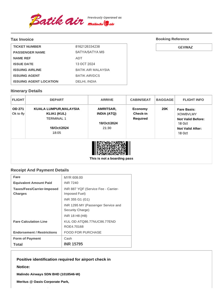 Satya Return Ticket | PDF