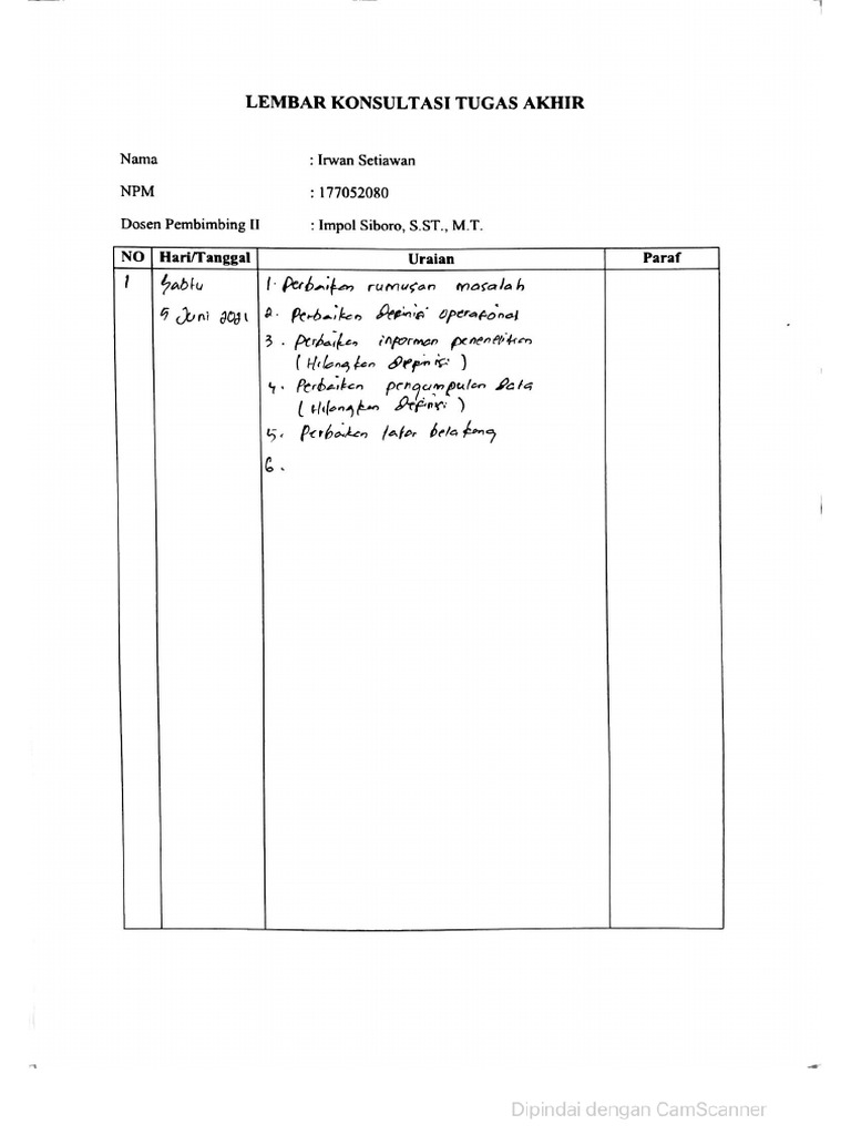 Lembar Konsul Dospem I | PDF