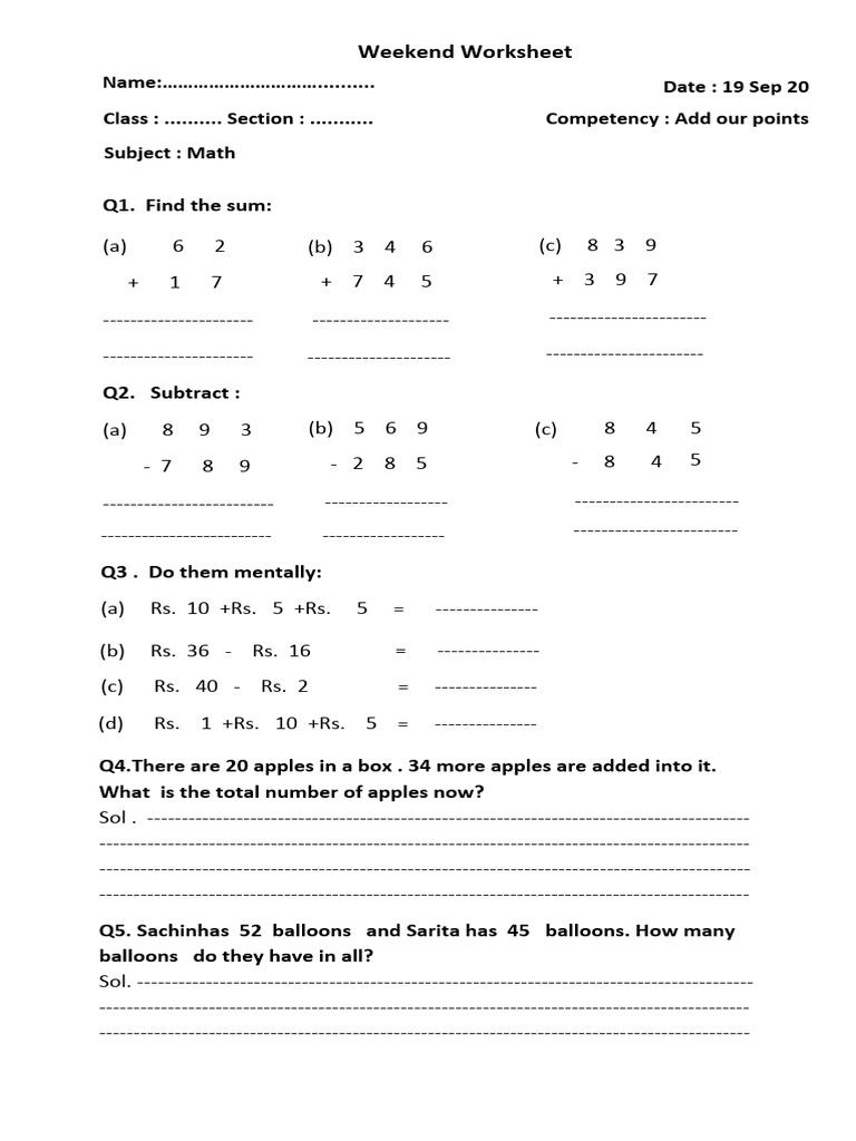 Math worksheet set- 2 | PDF