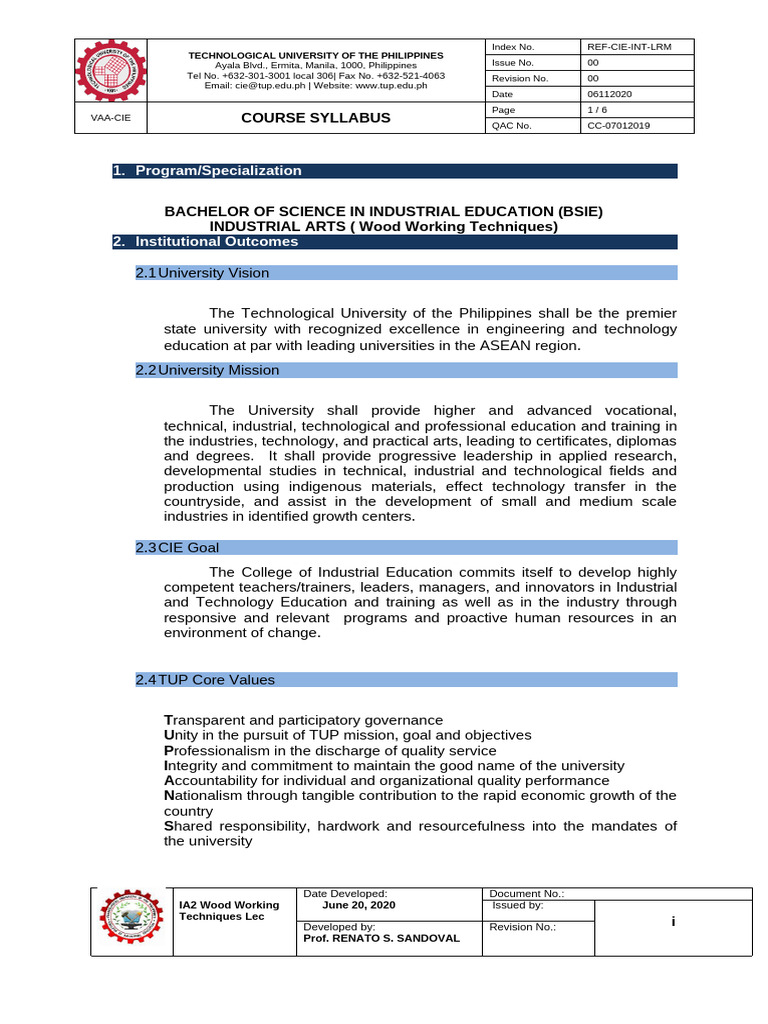 Wood-Working-Syllabus-Lecture (2) - 1 | PDF | Teachers | Art