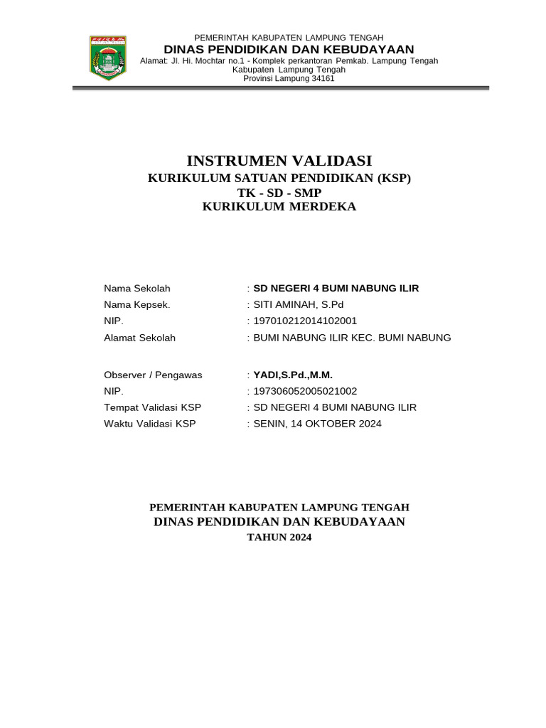 Instrumen Validasi KSP - 2024 | PDF