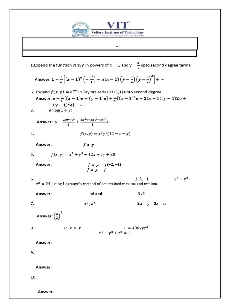 Calculus Expansion and Optimization Problems | PDF