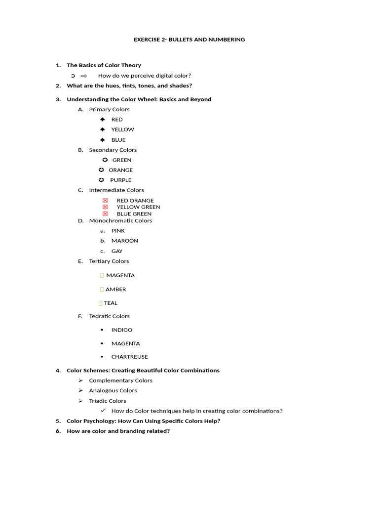 Exercise 2 Bullets and Numbering | PDF