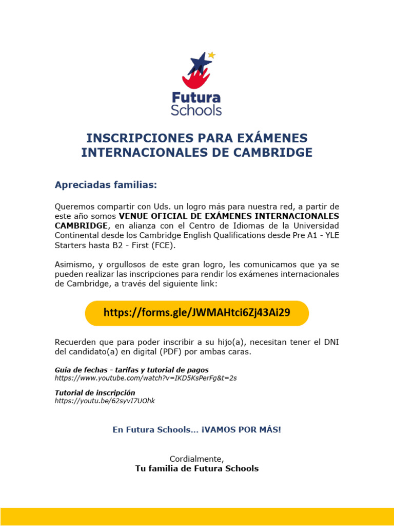 COMUNICADO - Inscripción Exámenes Cambridge (1) | PDF