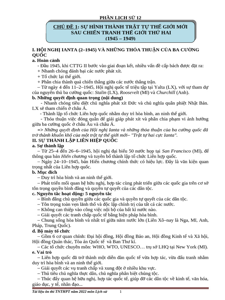 Tai Lieu Ôn Thi TNTHPT Mon Lich Su 12 Năm 2021-2022 | PDF