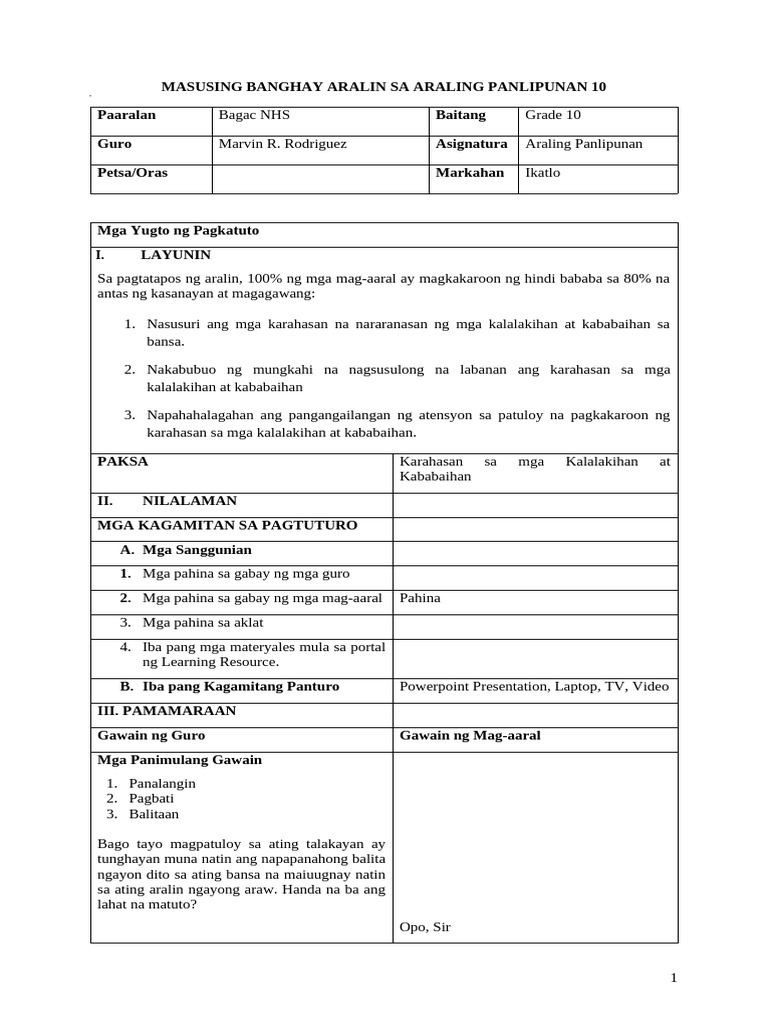 Banghay Aralin AP 10 Q3 | PDF