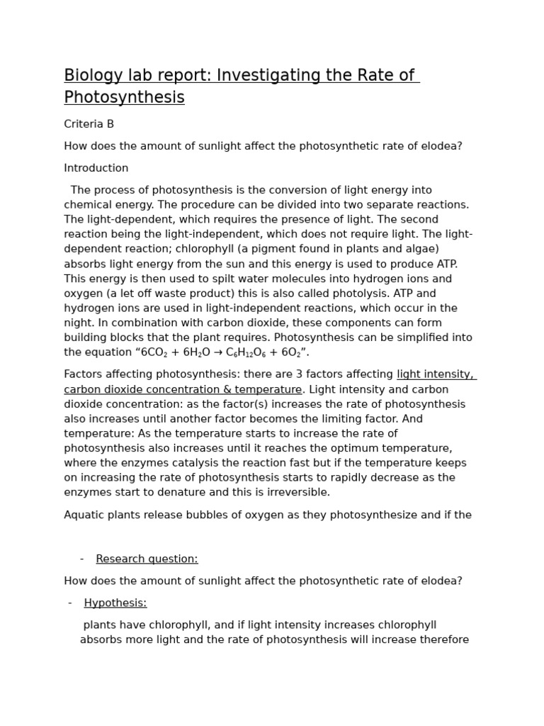 Biology Lab Report | PDF