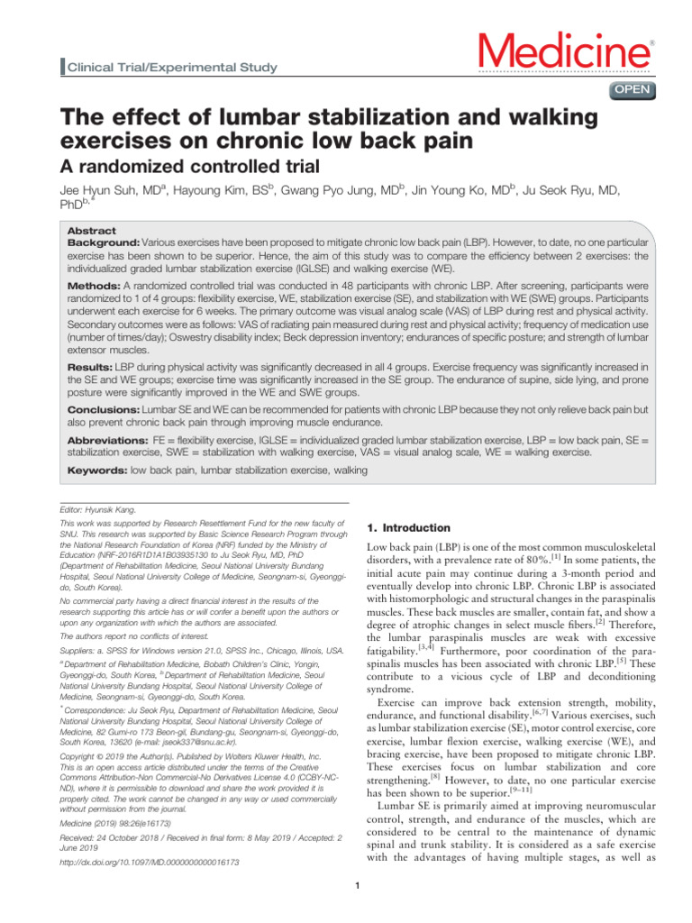 The Effect of Lumbar Stabilization and Walking.60 | PDF