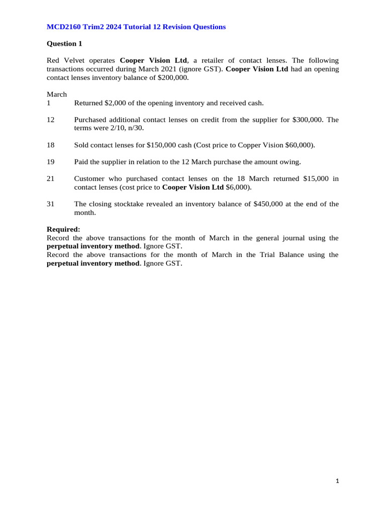 0 MCD2160 Trimester 2 2024 Tutorial 12a Revision Questions | PDF