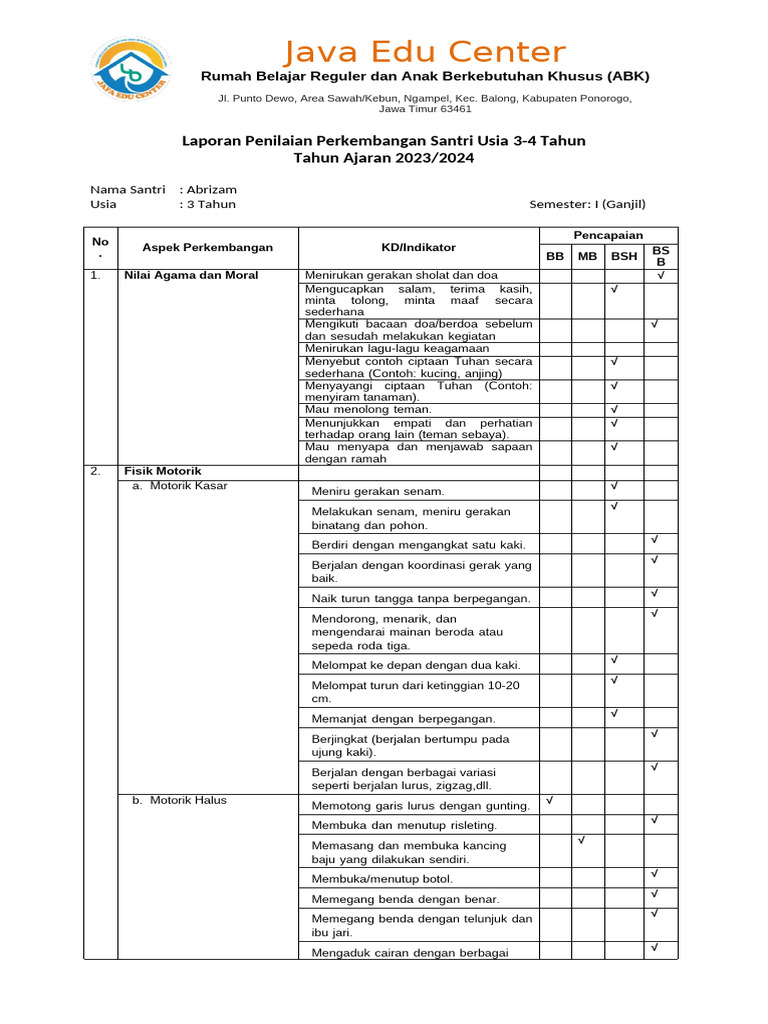 Raport Stimulasi JEC Abrizam | PDF