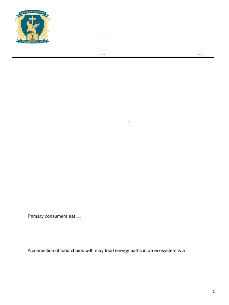 Primary 3 Science Unit Test on Ecosystems | PDF | Foods | Food Web