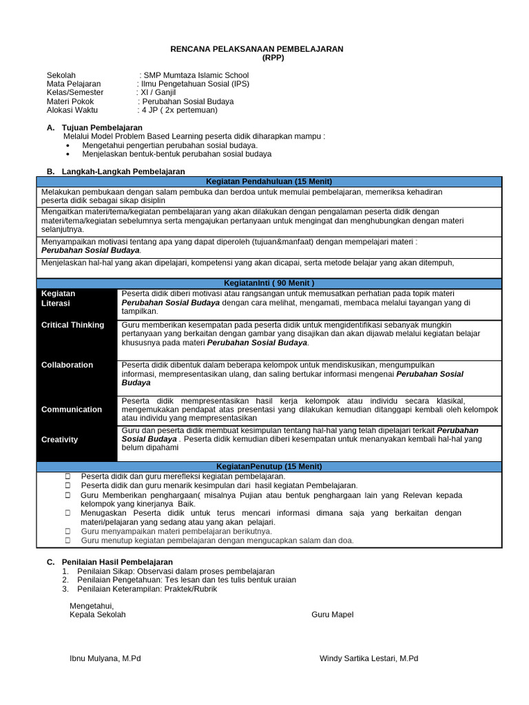 5 RPP Ips Kelas 9 Sem.1 | PDF