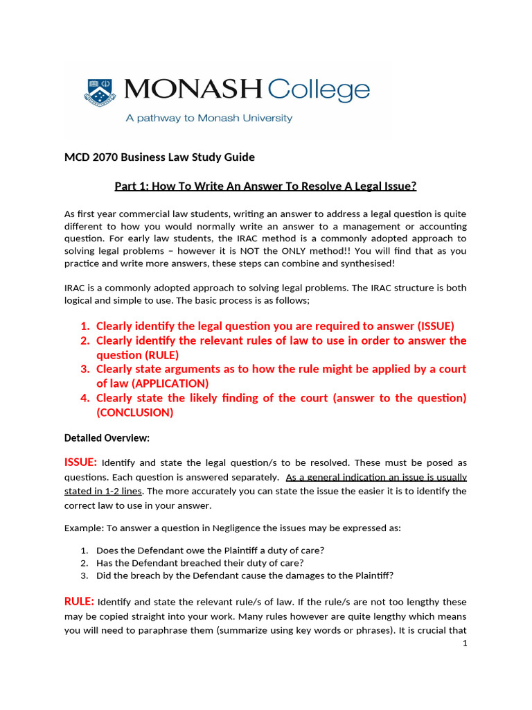 Problem Solving Using IRAC With Example | PDF