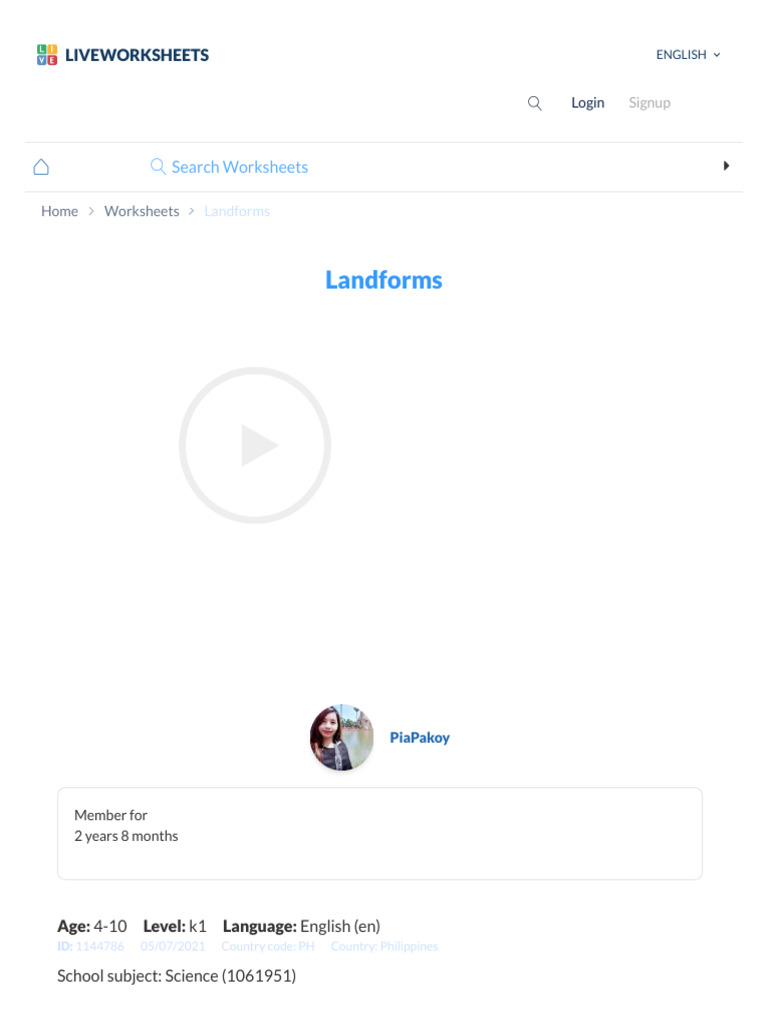 Landforms Online Activity For k1 - Live Worksheets - PDF - Documents | PDF