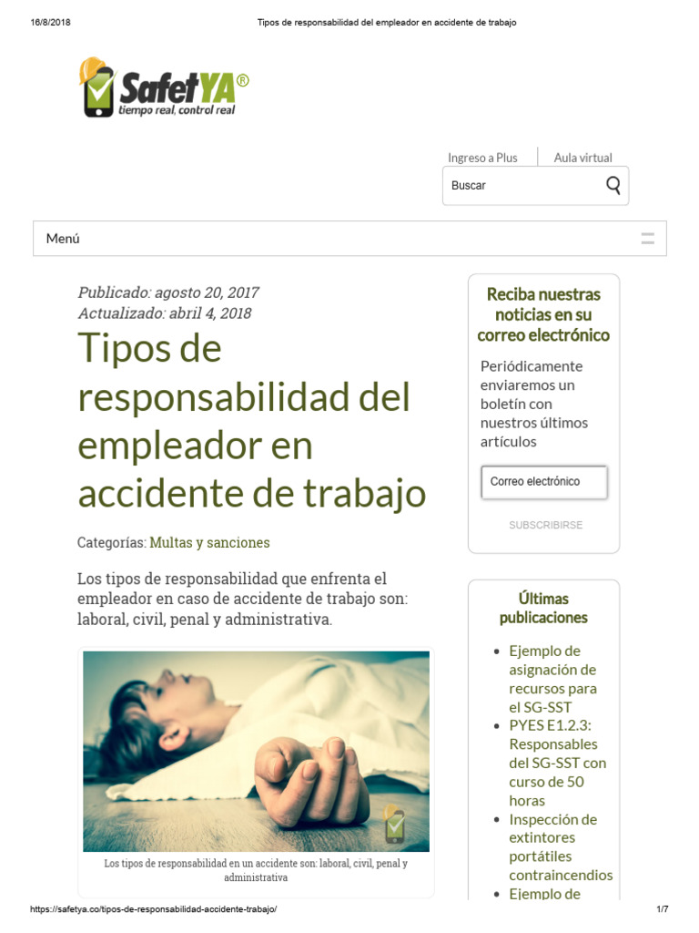 Tipos de Responsabilidad Del Empleador en Accidente de Trabajo | PDF Tipos de Responsabilidad Del Empleador en Accidente de Trabajo | PDF