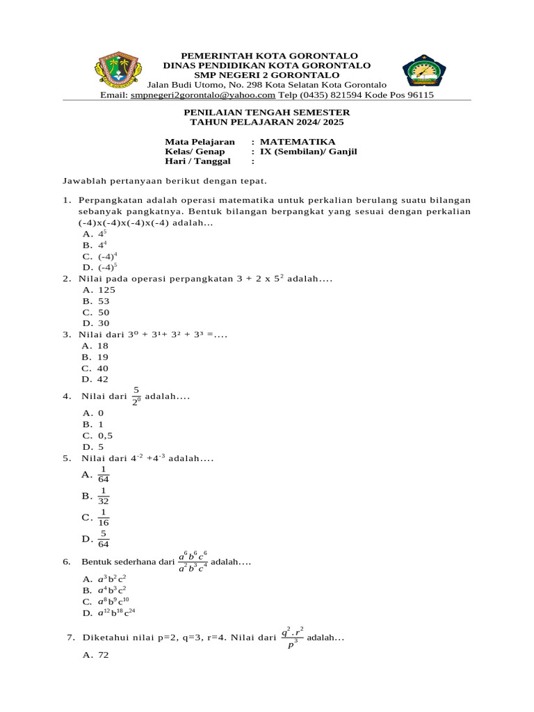 Soal PTS 9 Ganjil | PDF