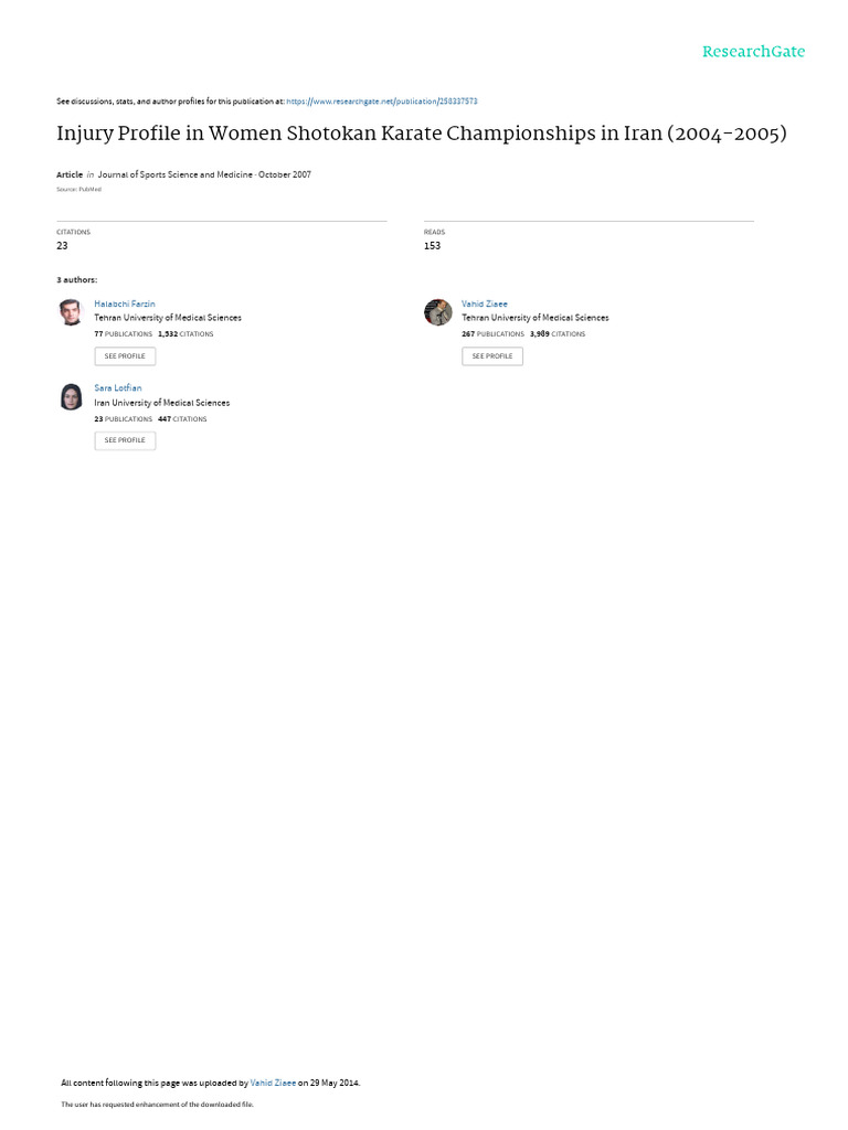 Injury Profile in Women Shotokan Karate Championsh | PDF