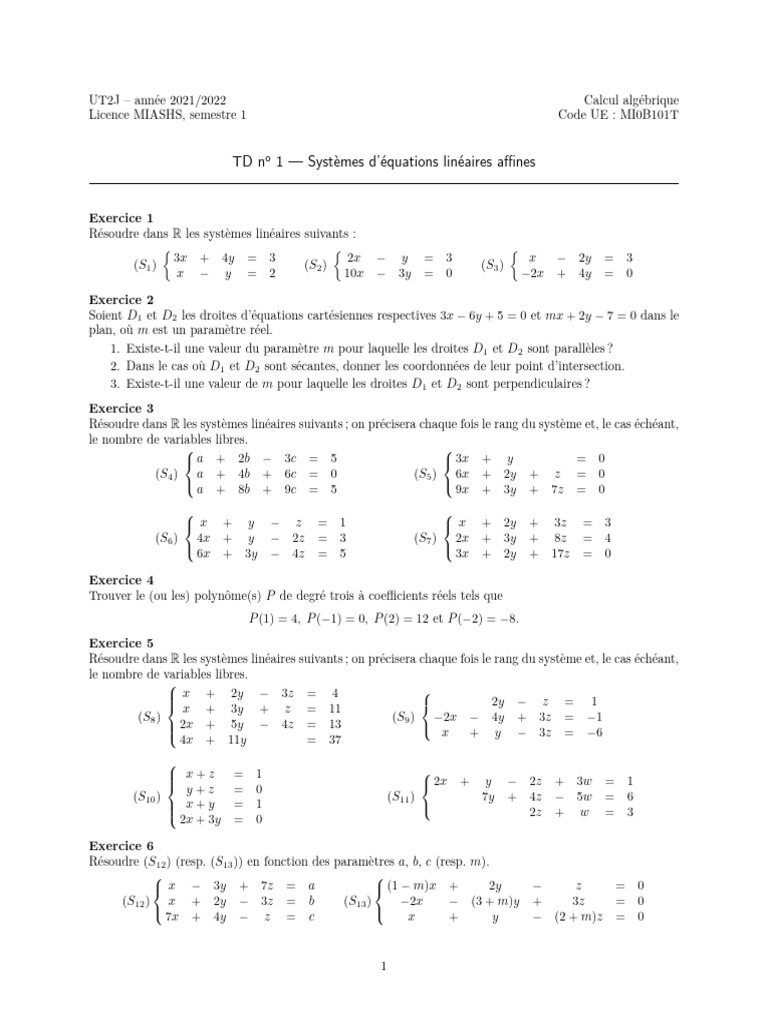 TD1 Syst Lineaires | PDF