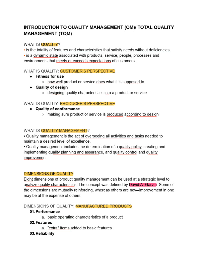 Intro To TQM | PDF