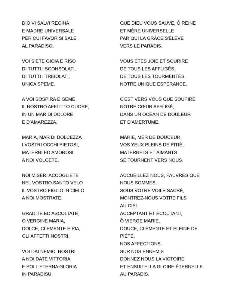 Dio Vi Salvi Regina Texte Trad | PDF