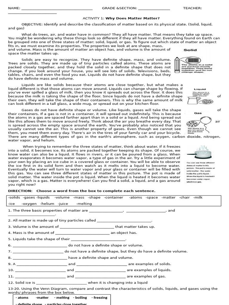 Understanding States of Matter: Solid, Liquid, Gas | PDF | Matter ...