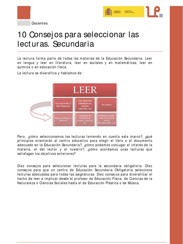 10 Consejos para Seleccionar Las Lecturas. Secundaria. Gemma Lluch | PDF | Lectura (proceso ...