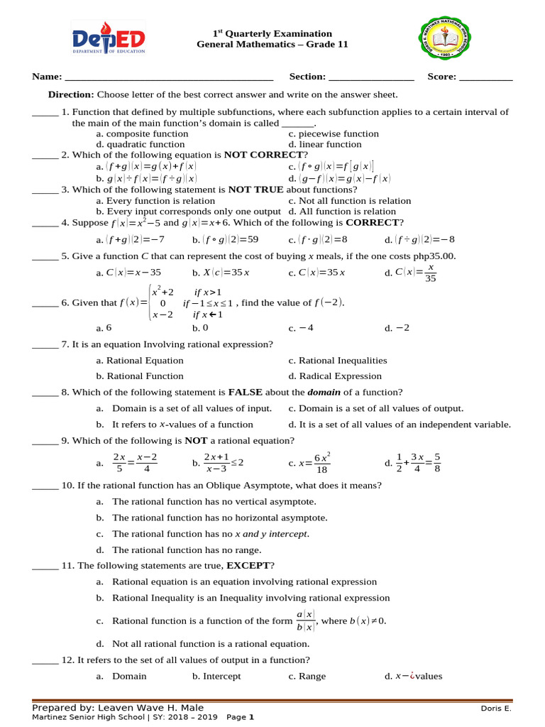 1st-Quarterly-Examination-Gen.Math | PDF